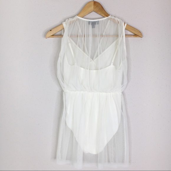 Topshop | Tops | Topshop Cream Sheer Tulle Overlay Bodysuit | Poshmark
